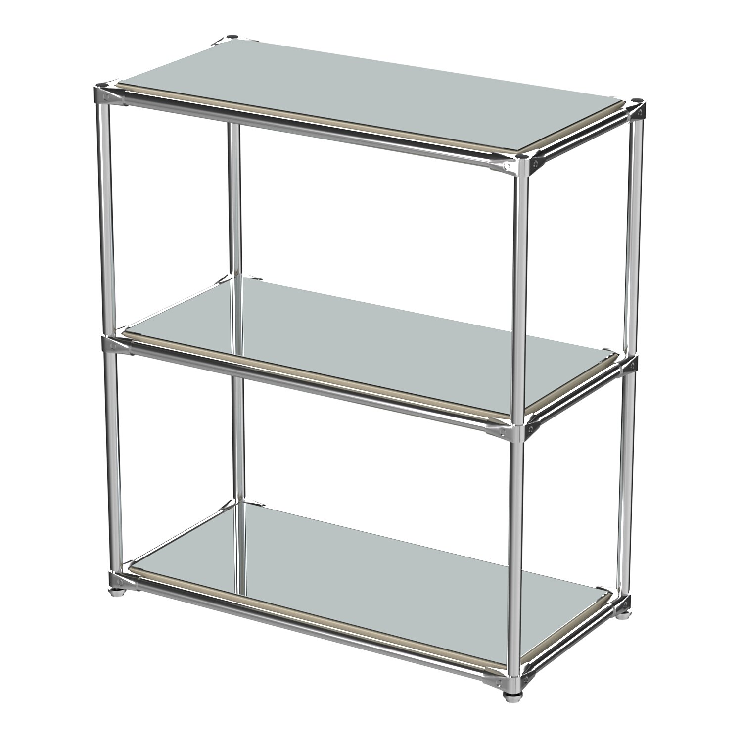 Хромированный стеллаж стиль №3а-4 с блестящими полками из зеркал, Крем Вайс