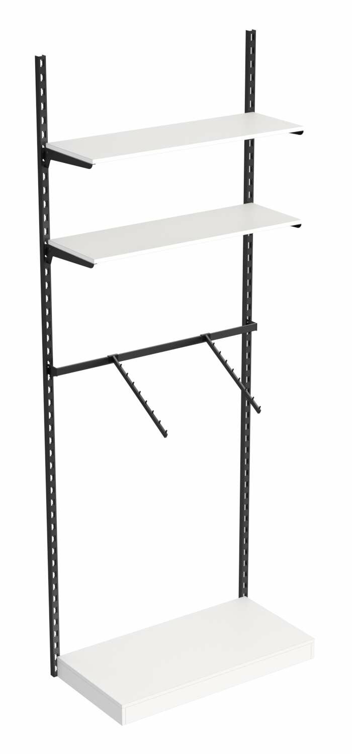 Настенная система с подиумом кронштейнами и полками ДСП для одежды лофт №6 (900мм), Белый