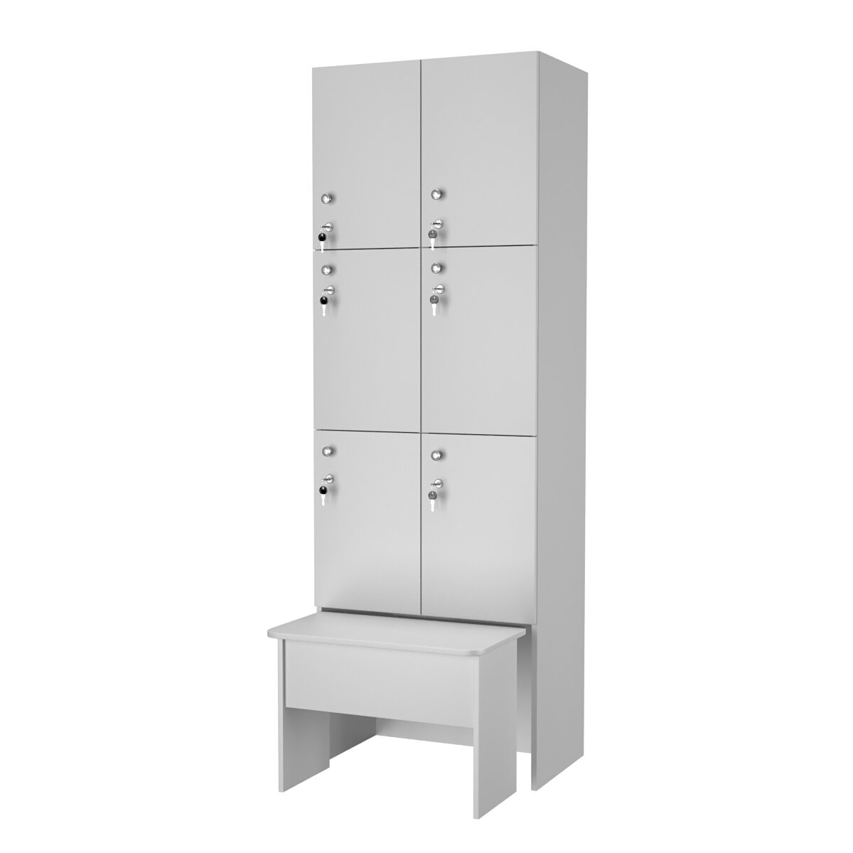 Шкаф для раздевалок с задвижной скамейкой комбо-трио №2-2, Серый