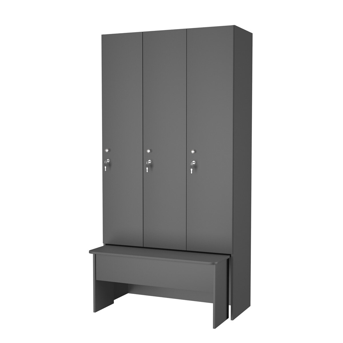 Шкаф для раздевалок с задвижной скамейкой комбо-соло №3-2, Антрацит