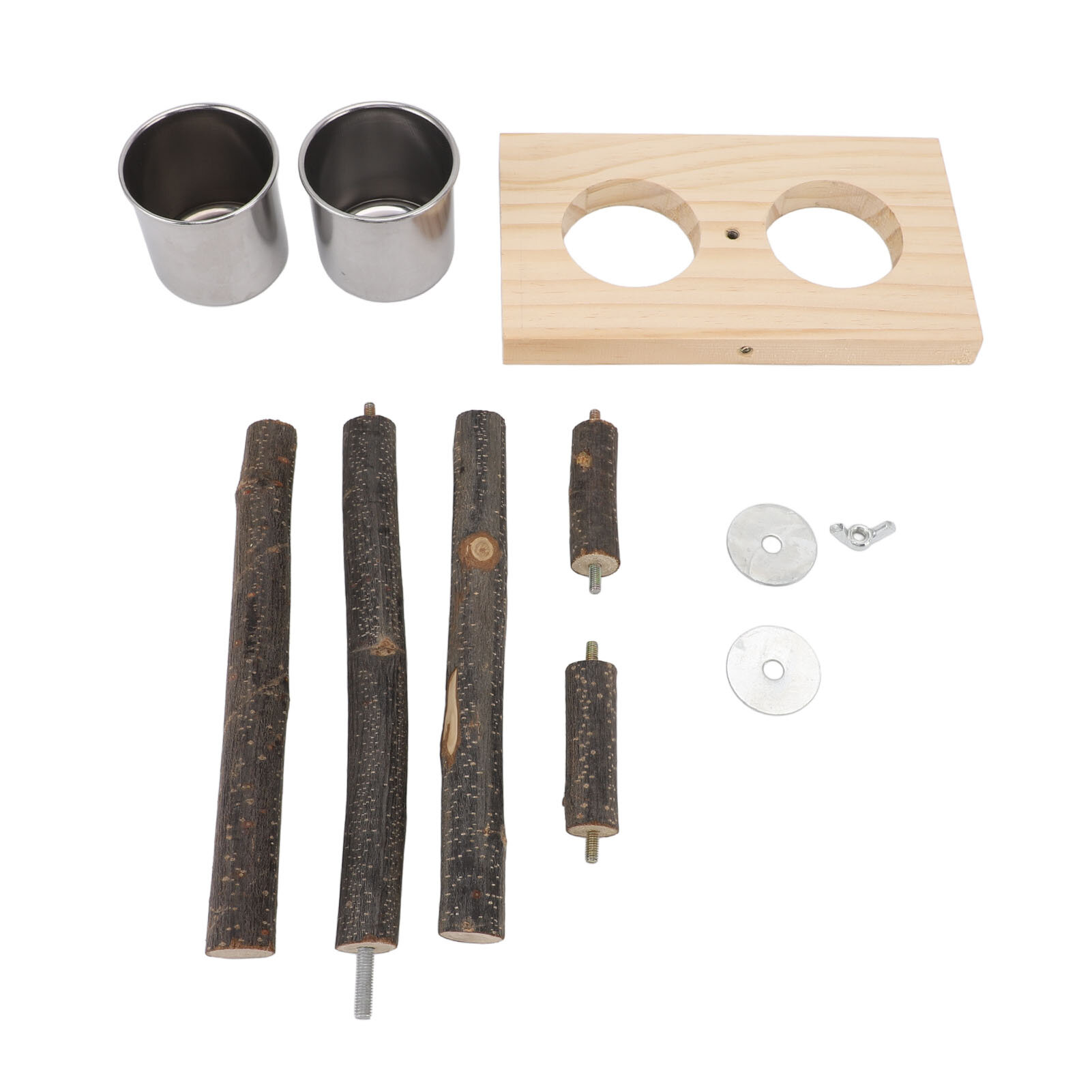 Деревянная жердочка, подвесные миски, корм для птиц, чашки из нержавеющей стали, деревянная кормушка и поилка для корелл