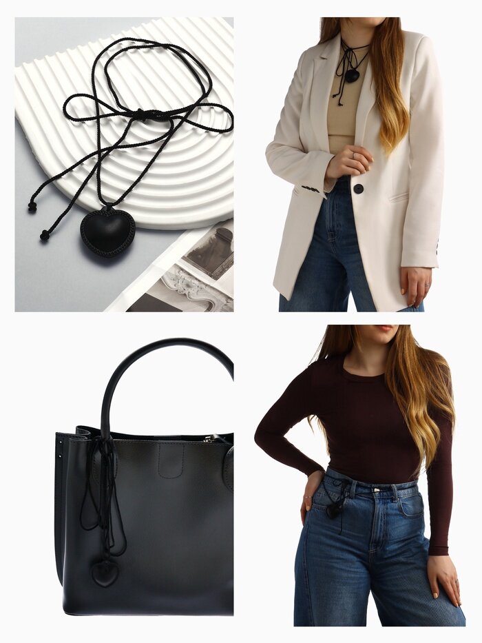 Чокер/кулон на шнурке «Сердечко» кожа, трансформер, цвет чёрный, 150 см