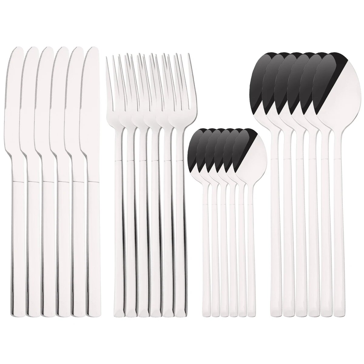 Набор столовых приборов Western Black 24 шт из нержавеющей стали Белый, Silver