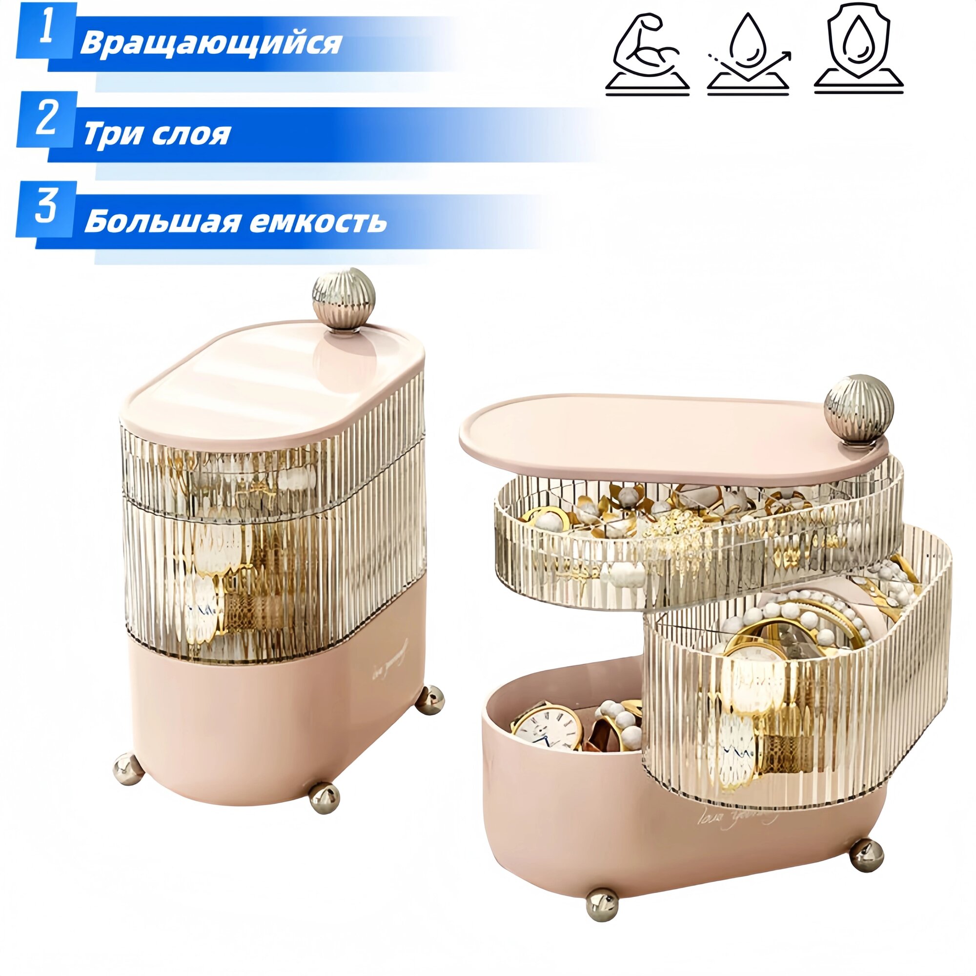 Органайзер для хранения косметики, украшений, аксессуаров, и мелочей вращающийся