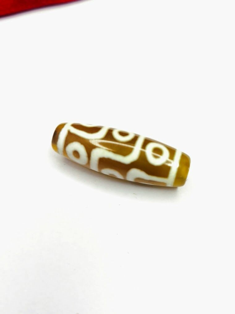 Тибетская бусина Дзи 9 глаз, Агат, жёлтая / натуральный камень 30х10 мм /1шт.