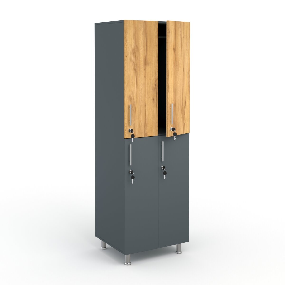 Шкаф для раздевалок 2-секционный 4х-местный, Темно-серый и Дуб Золотистый