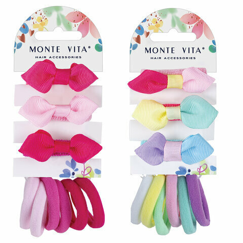 Резинка для волос набор 9 шт, мягкие, medium size, ассорти форм, оттенки розового, MONTE VITA, 457107