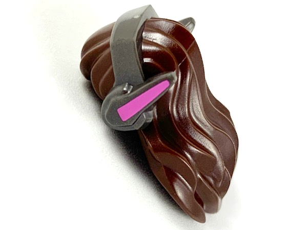 Minifigure, Hair Long and Wavy with Dark Bluish Gray Headset with Dark Pink Ears Pattern, 47559pb01 Dark Brown U