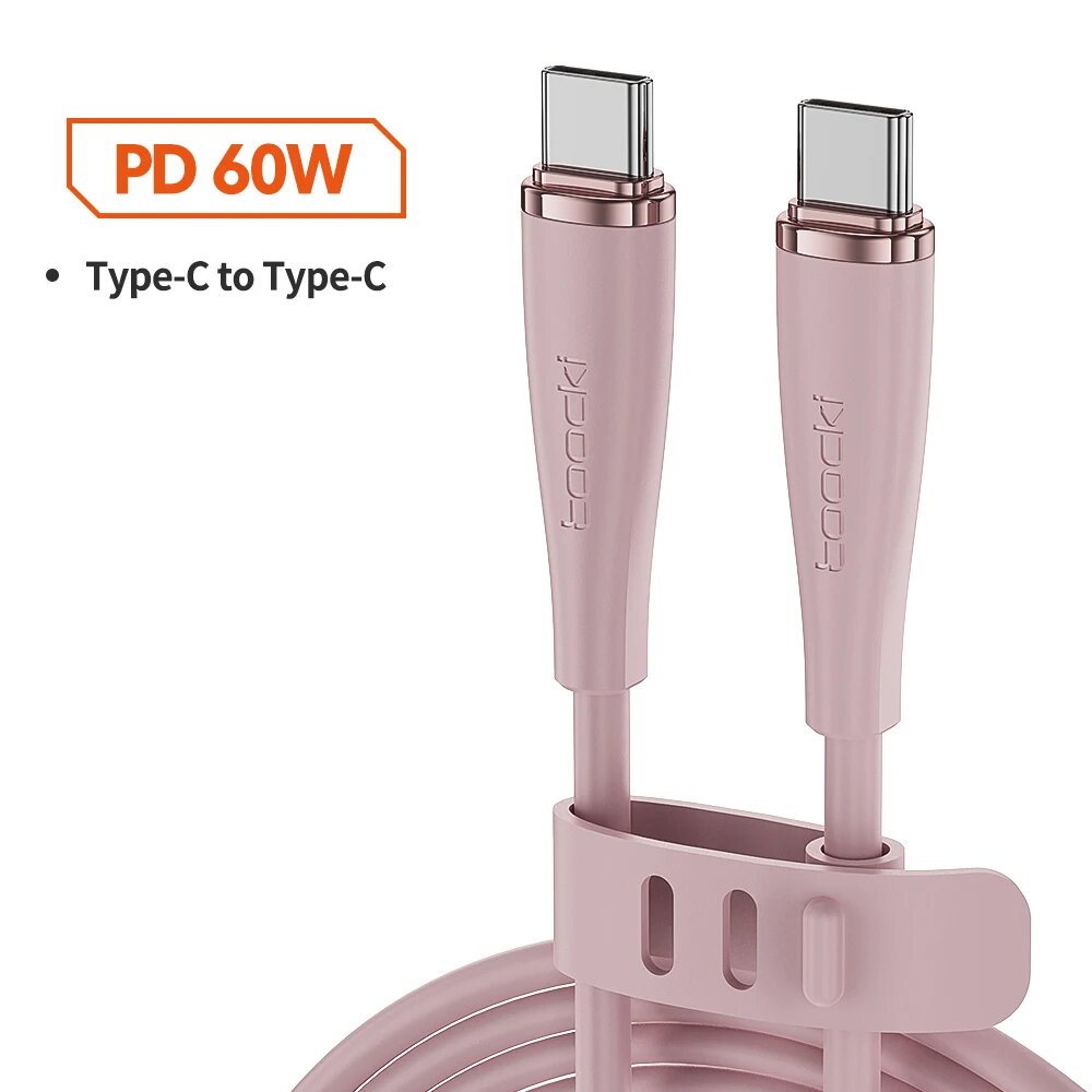 Toocki кабель Type-C to Type-C 2м, 60W Pink