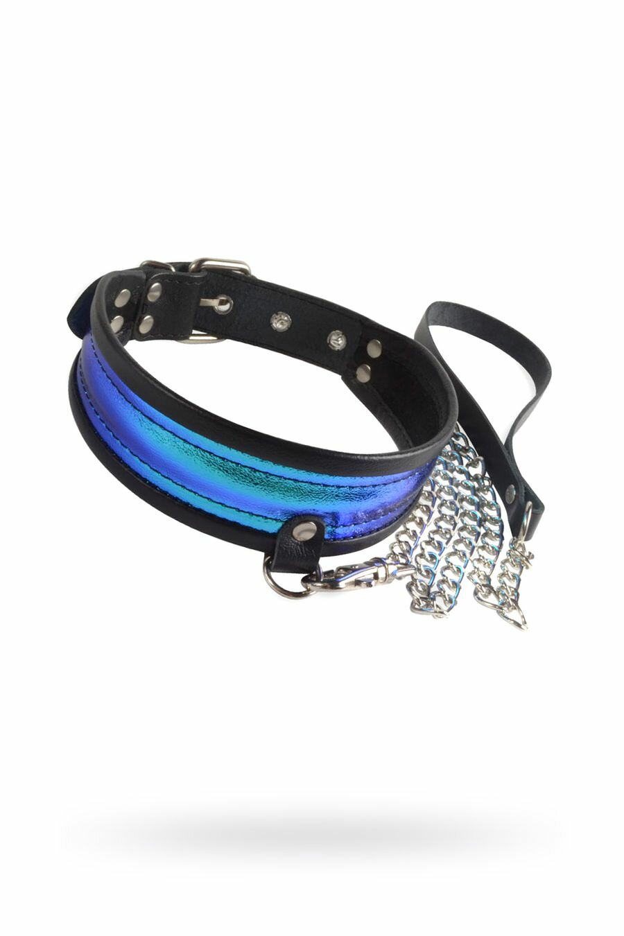 Ошейник Sitabella с поводком цепочкой, синего цвета, кожа, 45 см