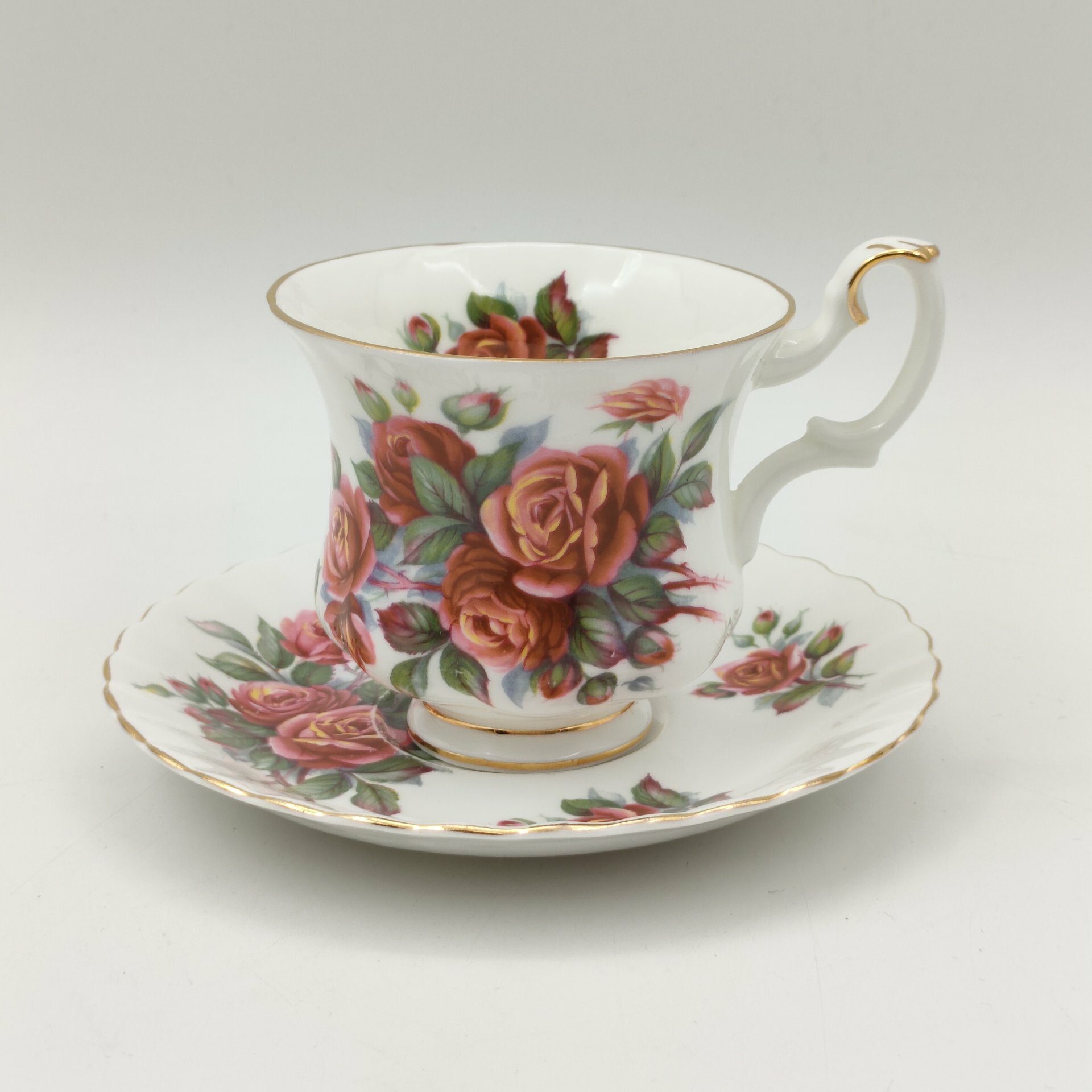 Кофейная пара с ярким цветочным декором "Centennial Rose", фарфор, деколь, золочение