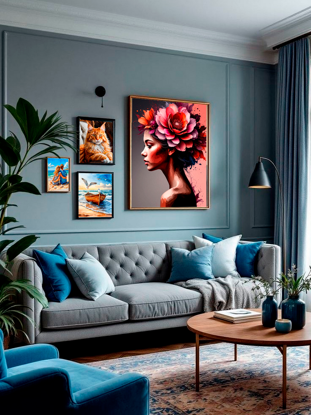 Картина на стену для интерьера Девушка-пион 40х50 см, холст на подрамнике, InterToys