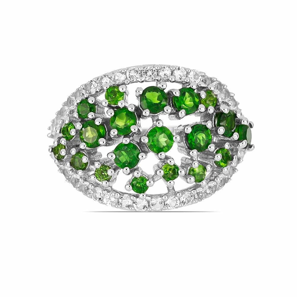 Кольцо тонкое, серебро, 925 проба, родирование, хромдиопсид