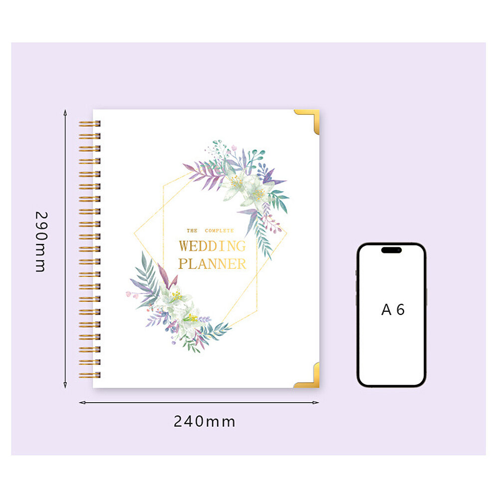 Свадебный планировщик для невесты, органайзер для планирования свадьбы с 5 разделами с вкладками, 11,4x9,4 дюйма, твердый переплет с металлическим уголком и эластичной застежкой, цветочная записная книжка, идеальный подарок на помолвку
