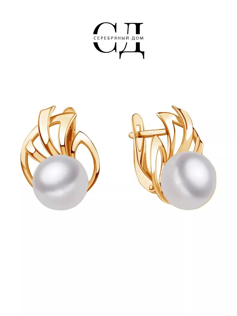 Серьги Серебряный Дом, серебро, 925, 585 проба, золочение, жемчуг