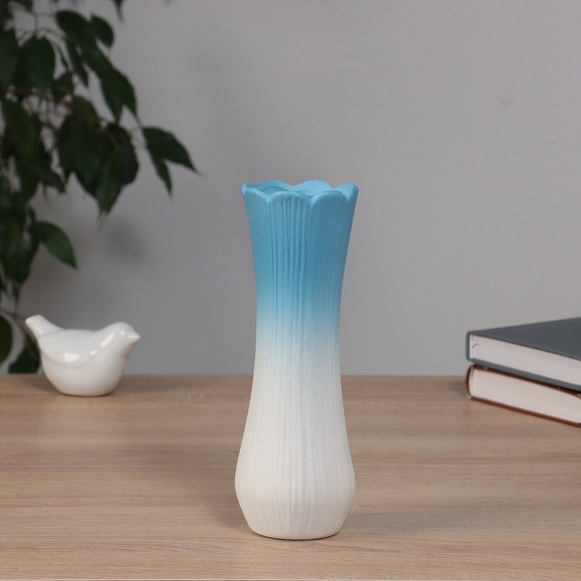 Ваза «Хайди», талия галант, 21×7 см, керамика, белая, голубая