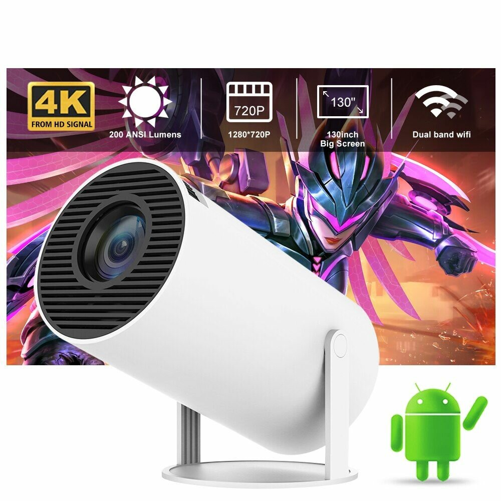 HY300 проектор для домашнего кинотеатра 4K HD Android 11 двойной WIFI 6,0 200 ANSI BT5.0 1080P 1280*720P портативный проектор для кинотеатра на открытом воздухе