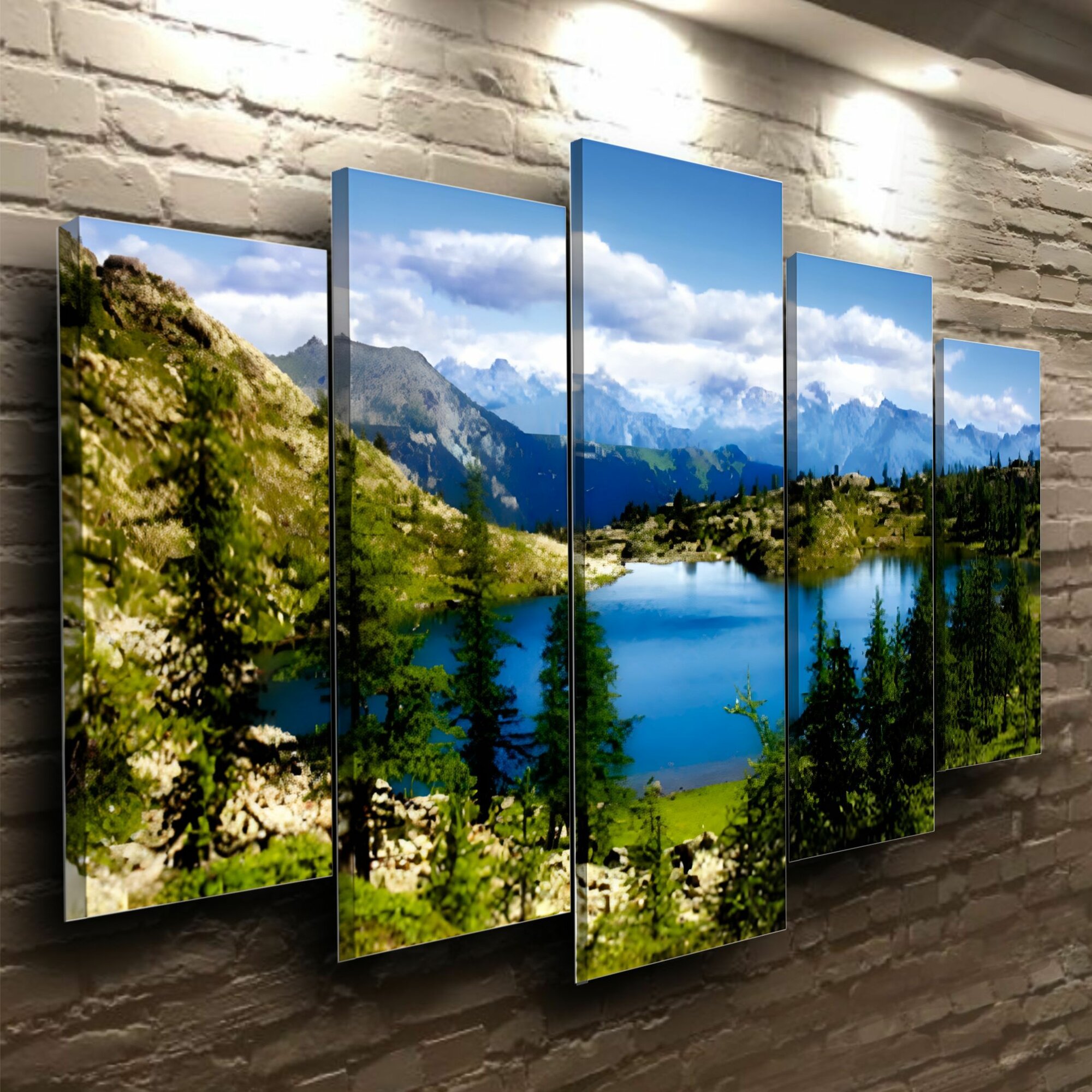 Modul007 Картина модульная на стену для интерьера 140х80 см из 5 модулей "Озеро" декор для комнаты на подрамнике
