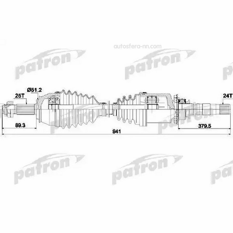 PATRON PDS0636 Полуось прав FIAT: Doblo 1.3/1.9JTD 01>