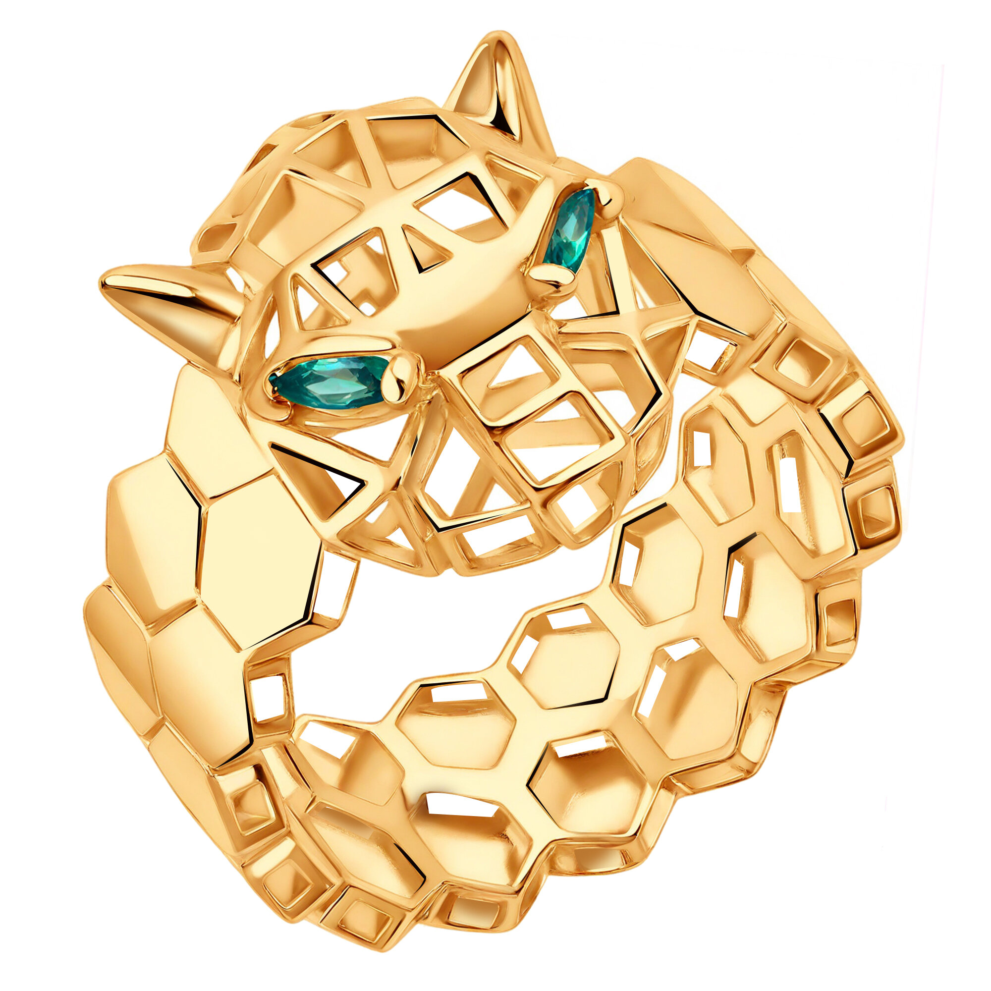 Кольцо широкое, красное золото, 585 проба, кристалл