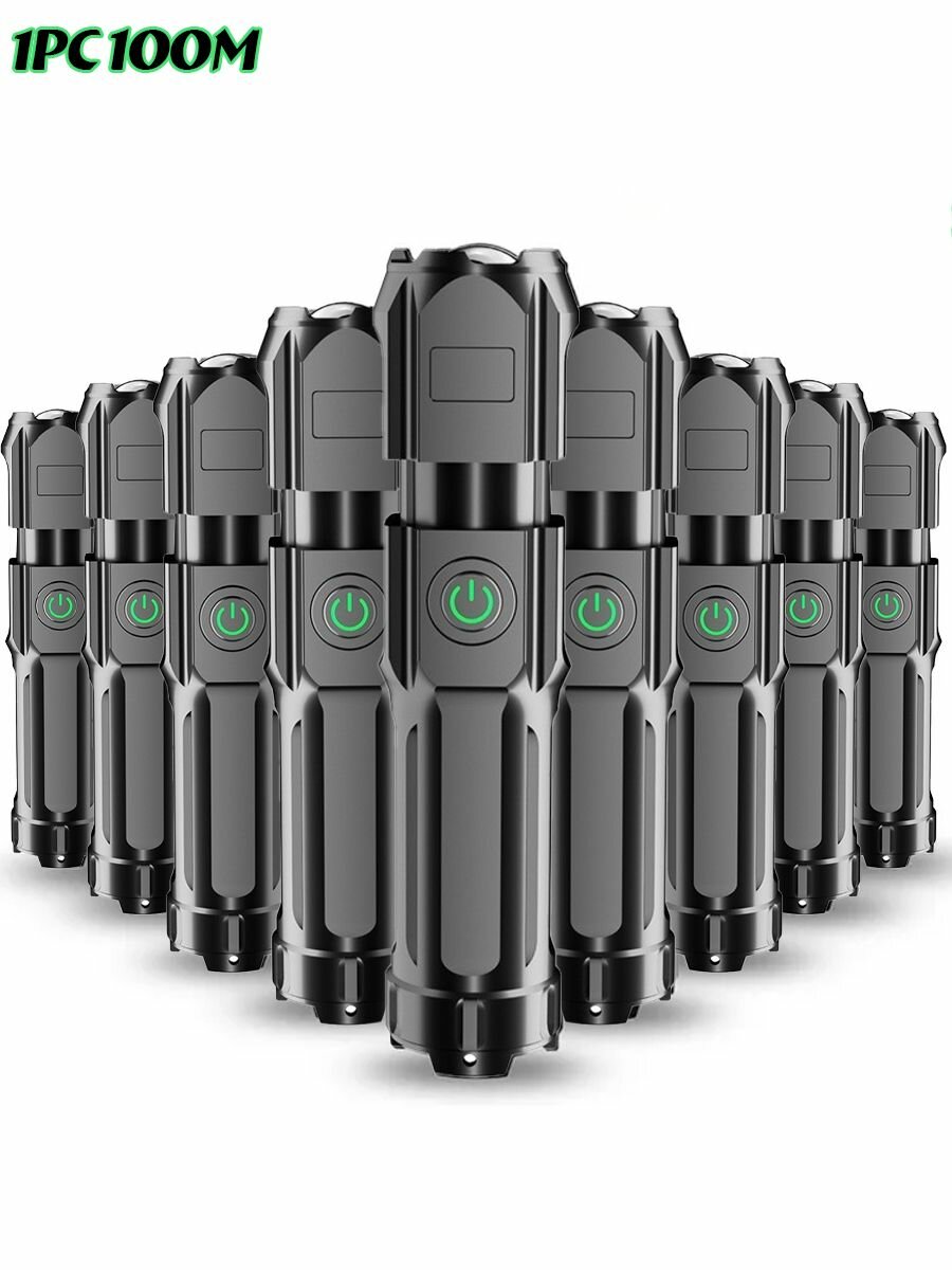 Тактический фонарь аккумуляторный с USB-C, водонепроницаемый, 300-500 люмен, корпус из авиационного алюминия, длительное время работы, функция мигания.=v=