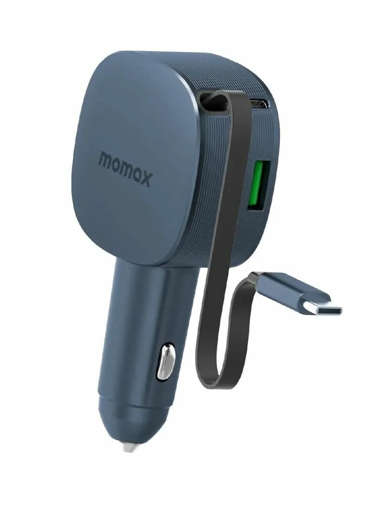 Автомобильное зарядное устройство Momax 1-Move 60W (UC19E) с 2 портами и встроенным выдвижным кабелем