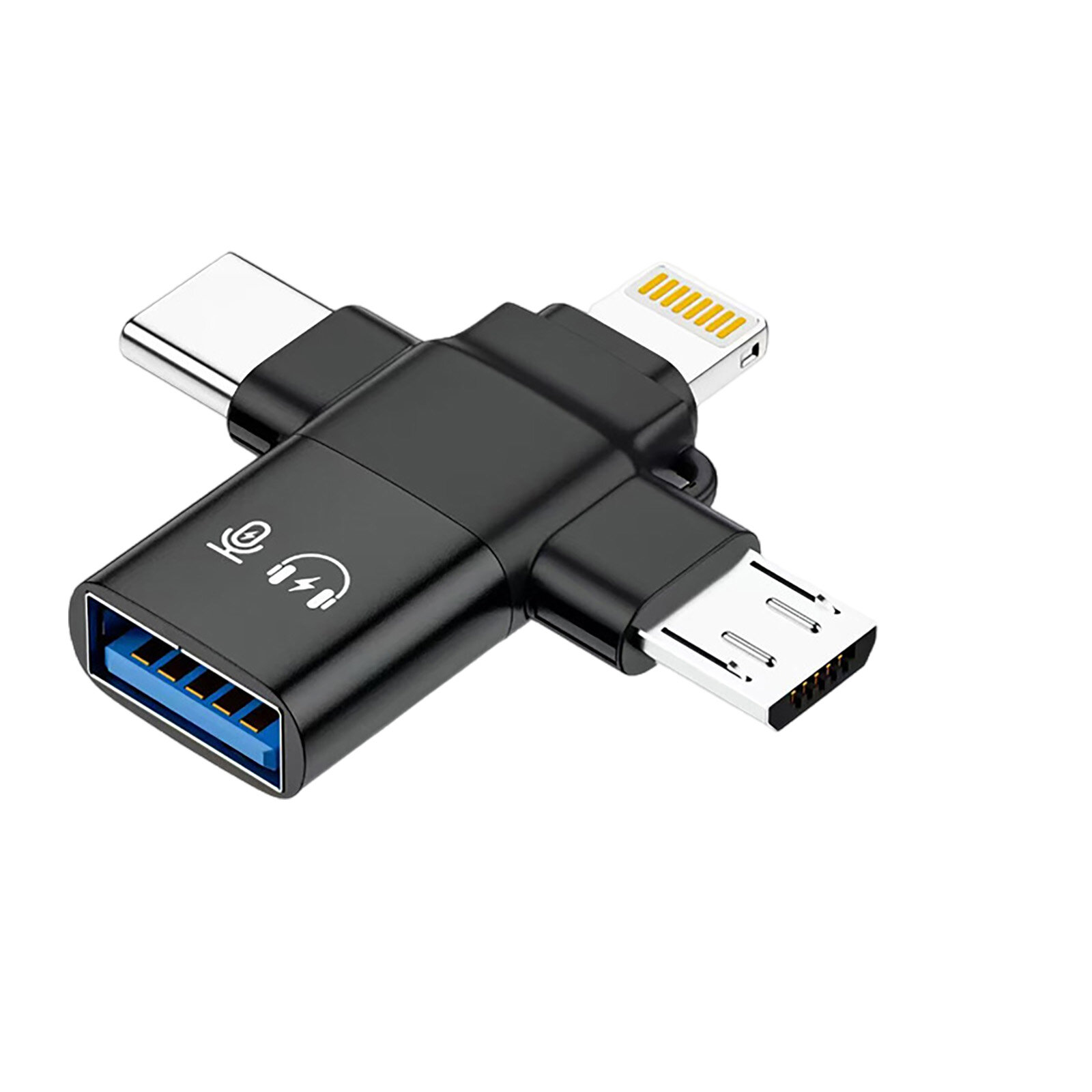 3 в 1 OTG адаптер Azonee Data Blocker, USB OTG конвертер и кардридер для iPhone, Android, ноутбука – черный/желтый