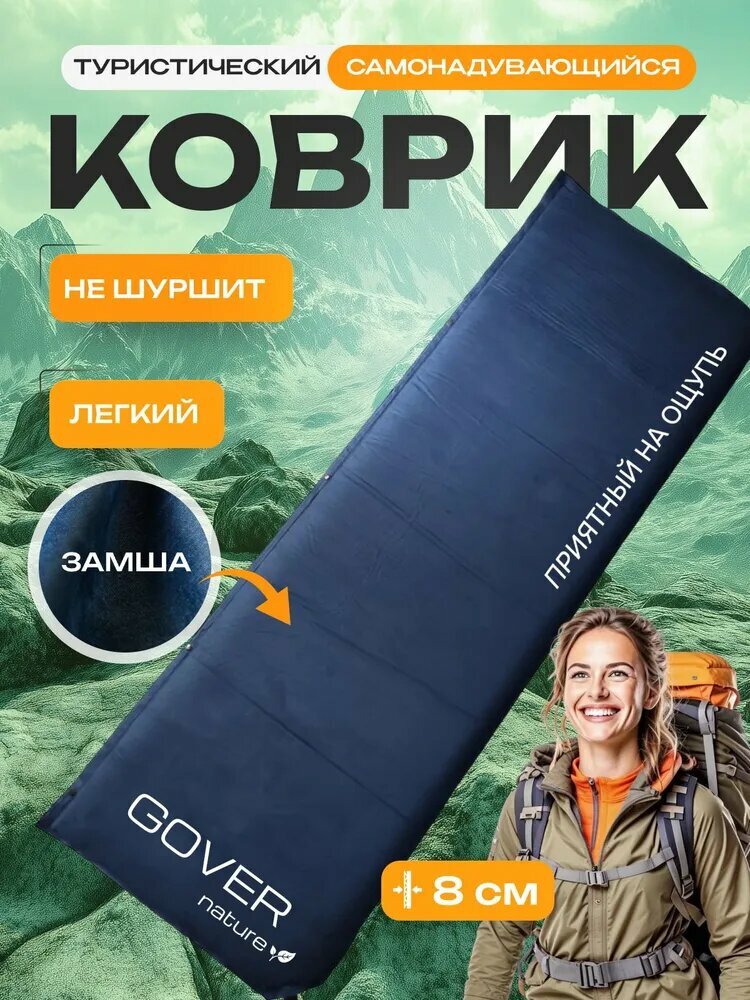 Матрас самонадувающийся туристический синий 8 см, коврик надувной в палатку автоматический, коврик самонадувающийся складной для авто
