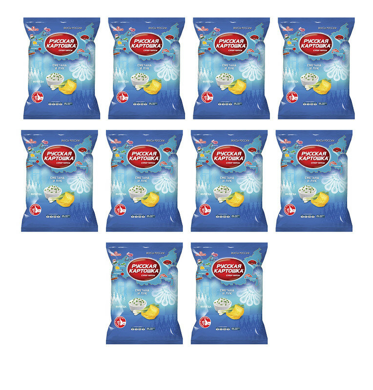 Русская картошка Чипсы Сметана и Лук, 105 г, 10 шт