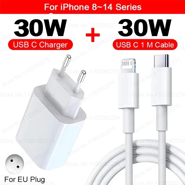 Зарядное устройство 30W USB-C + кабель USB-C EU для iPhone 8-14