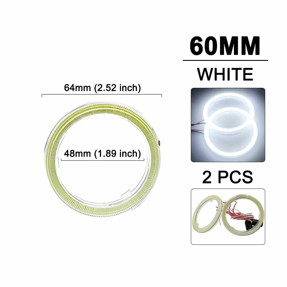 Светодиодные лампочки для Angel Eye для автомобилей, DRL COB, 12V, 24V, 7000K, белый, 60 мм, 70 мм, 80 мм, круглые дневные ходовые огни, формовочные сауны, противотуманные фары, 2 шт.