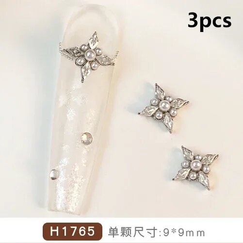 Блестящий серебряный ромб, снежинка, стразы, блестящий кристалл, жемчуг, циркон, рождественские зимние украшения для дизайна ногтей, аксессуары для маникюра