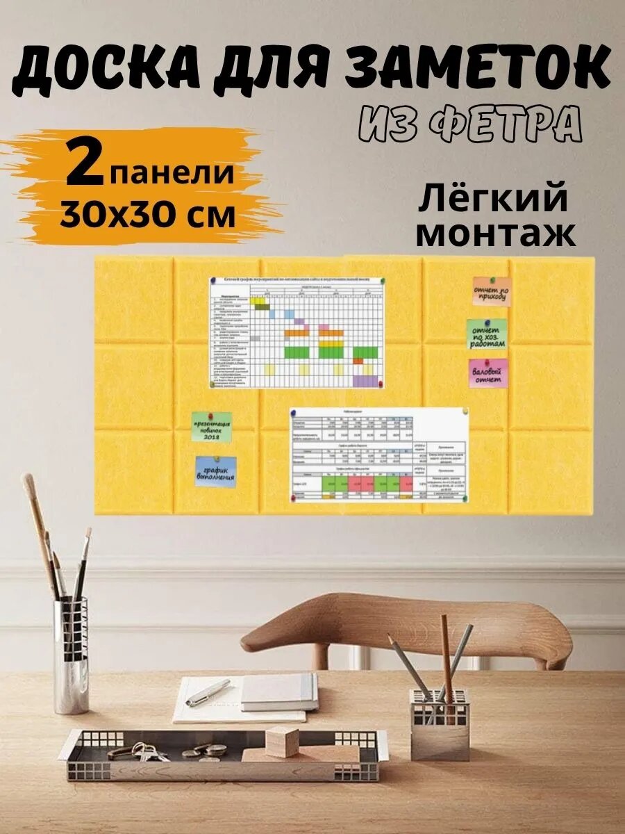 Доски для заметок SHAM TO SHOP, фетровые, 2 шт, настенные, жёлтые