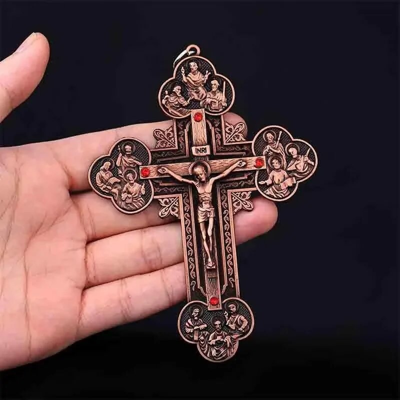Кулон крест Православный, Red bronze