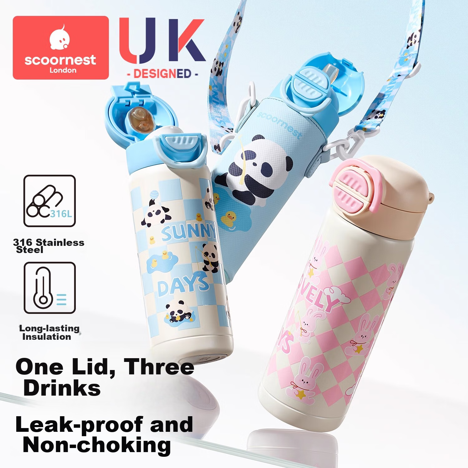 Kechao Children's Insulated Cup with Straw, Direct Drinking Water Bottle, 316 Stainless Steel, for Students, Toddlers, And Kindergarten Use