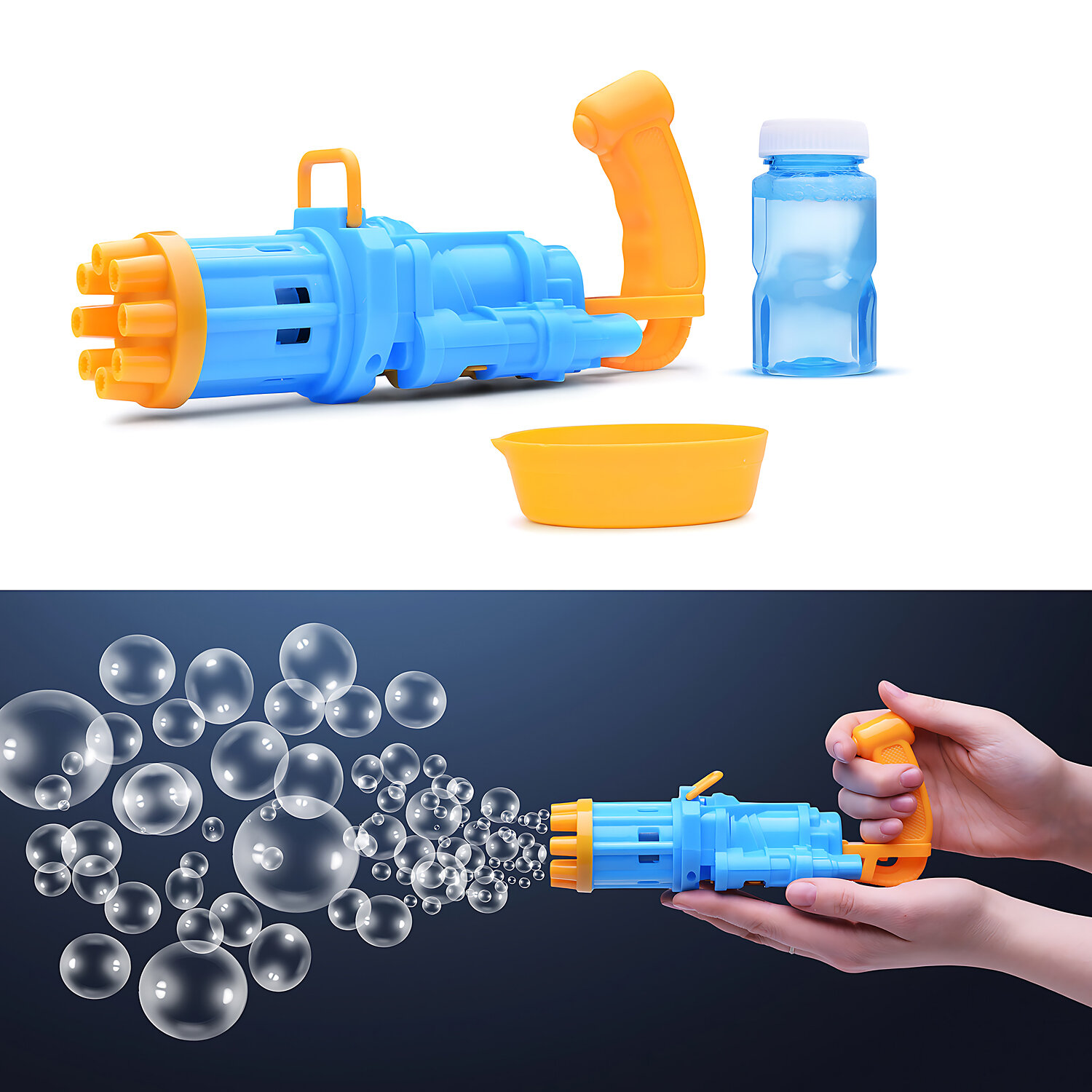 Бластер для мыльных пузырей Дарите Радость! UT0157, 8 отверстий, в комплекте баночка и тарелка