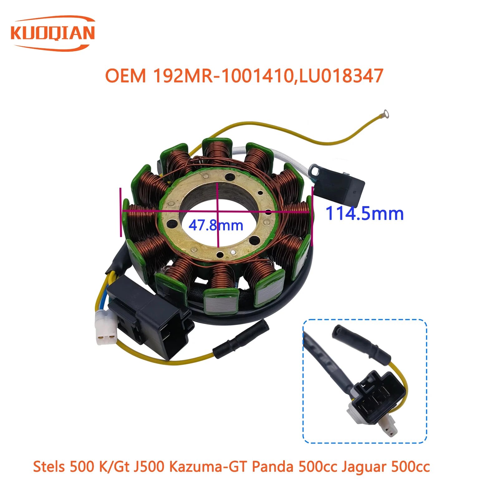 Катушка статора магнитного генератора Voor Stels 500 K/Gt J500 Kazuma Jaguar 500cc Panda 500cc 192MR- 1001410 LU 018347