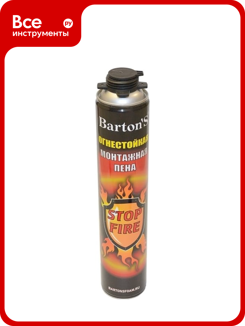 Огнестойкая монтажная пена BARTON'S STOP FIRE 870 л, для монтажа дверей