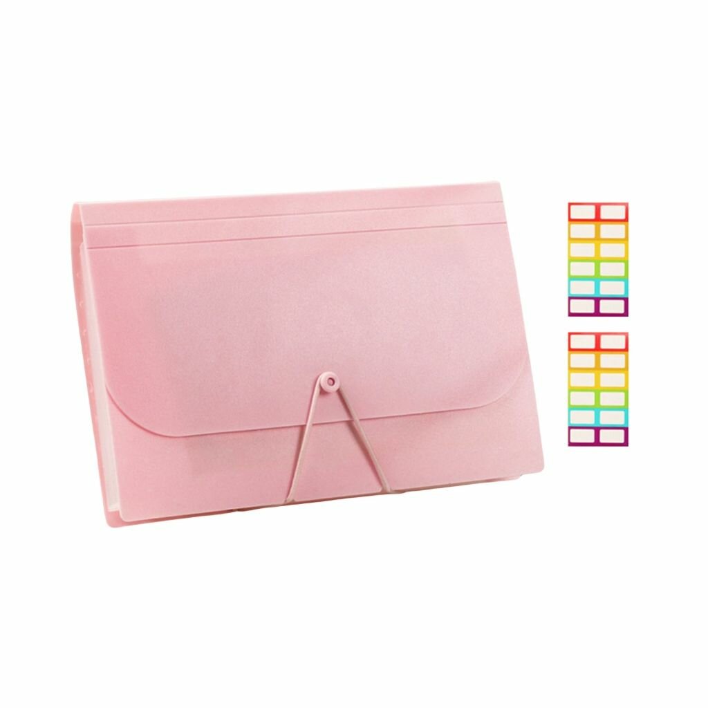 Цветная многослойная папка формата А6 на 13 ячеек розового цвета