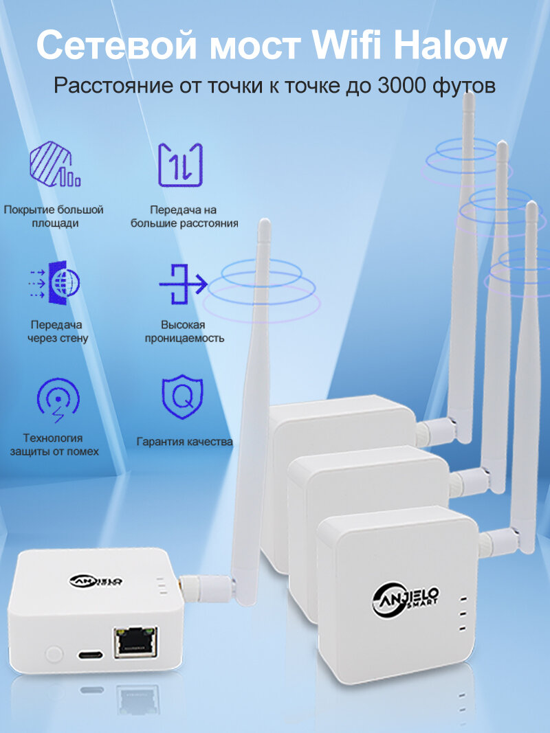 Беспроводной мост AH68066 для передачи данных на расстояние до 1 км (WiFi HaLow, 100Mbps, поддержка IP-камер)
