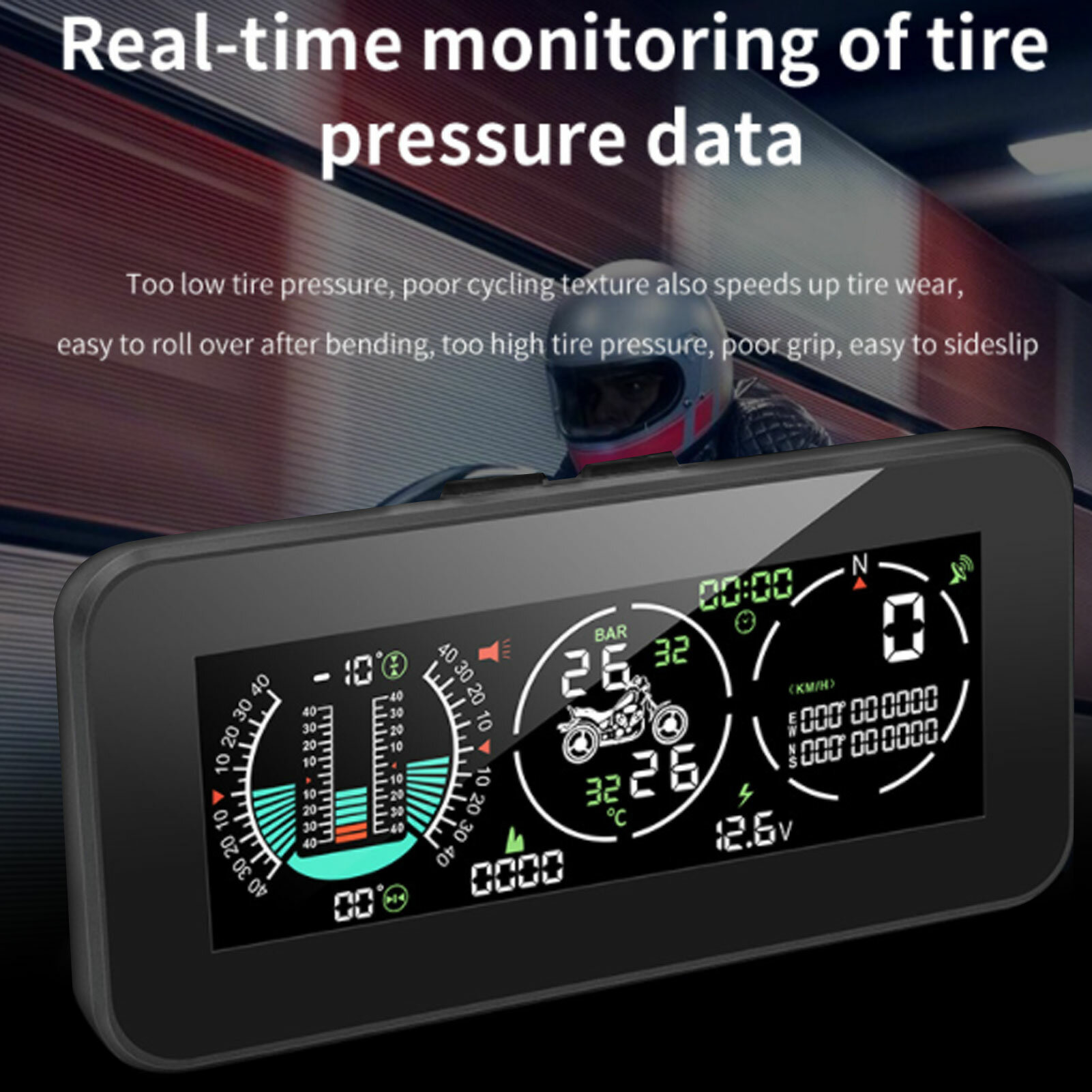Монитор давления в шинах, измеритель градиента, GPS-дисплей HUD с 2 внешними датчиками TPMS для мотоцикла