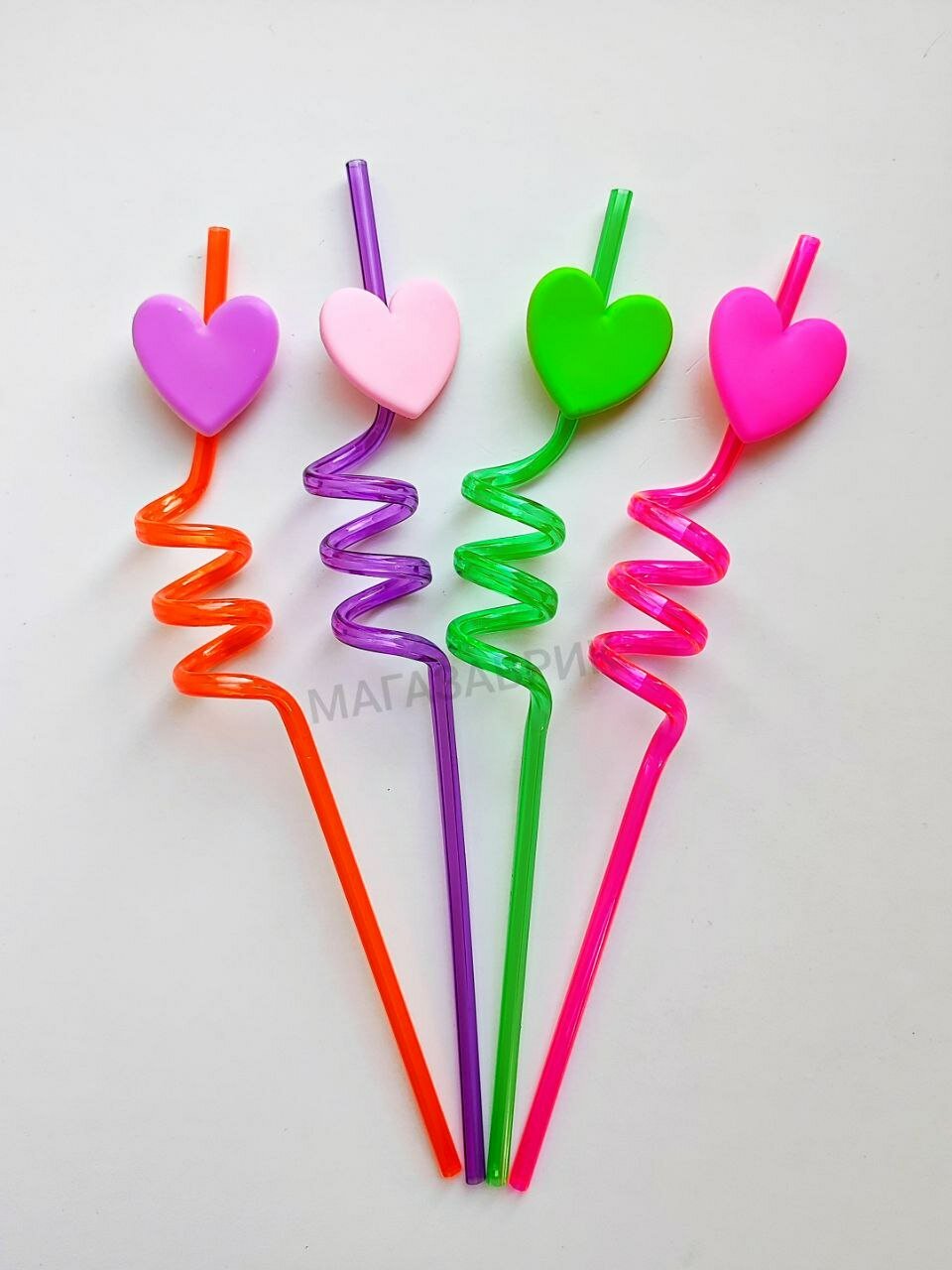Набор трубочек для коктейлей и напитков. Сердце. Разноцветные, 4 шт.