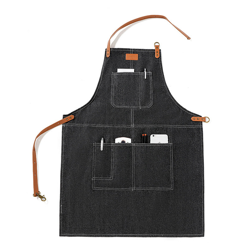 Фартук, джинсовый, черный, с логотипом, для ресторана, на