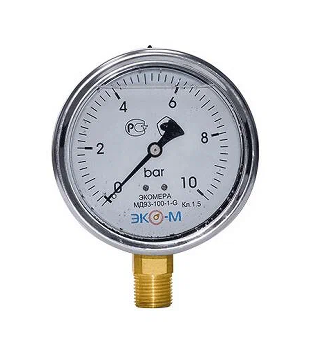 Манометр гидрозаполненный МД93 радиальный Дк100мм 0-16 бар кл.1,0 G1/2" глицерин экомера МД93-100-G-16