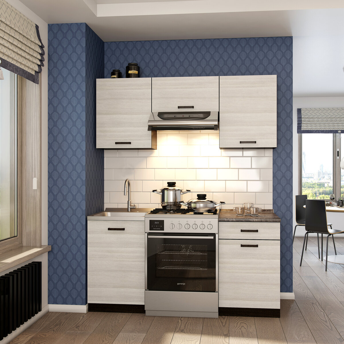 Кухонный гарнитур, кухня, готовый комплект Мальва 1.6 м Венге/Лоредо