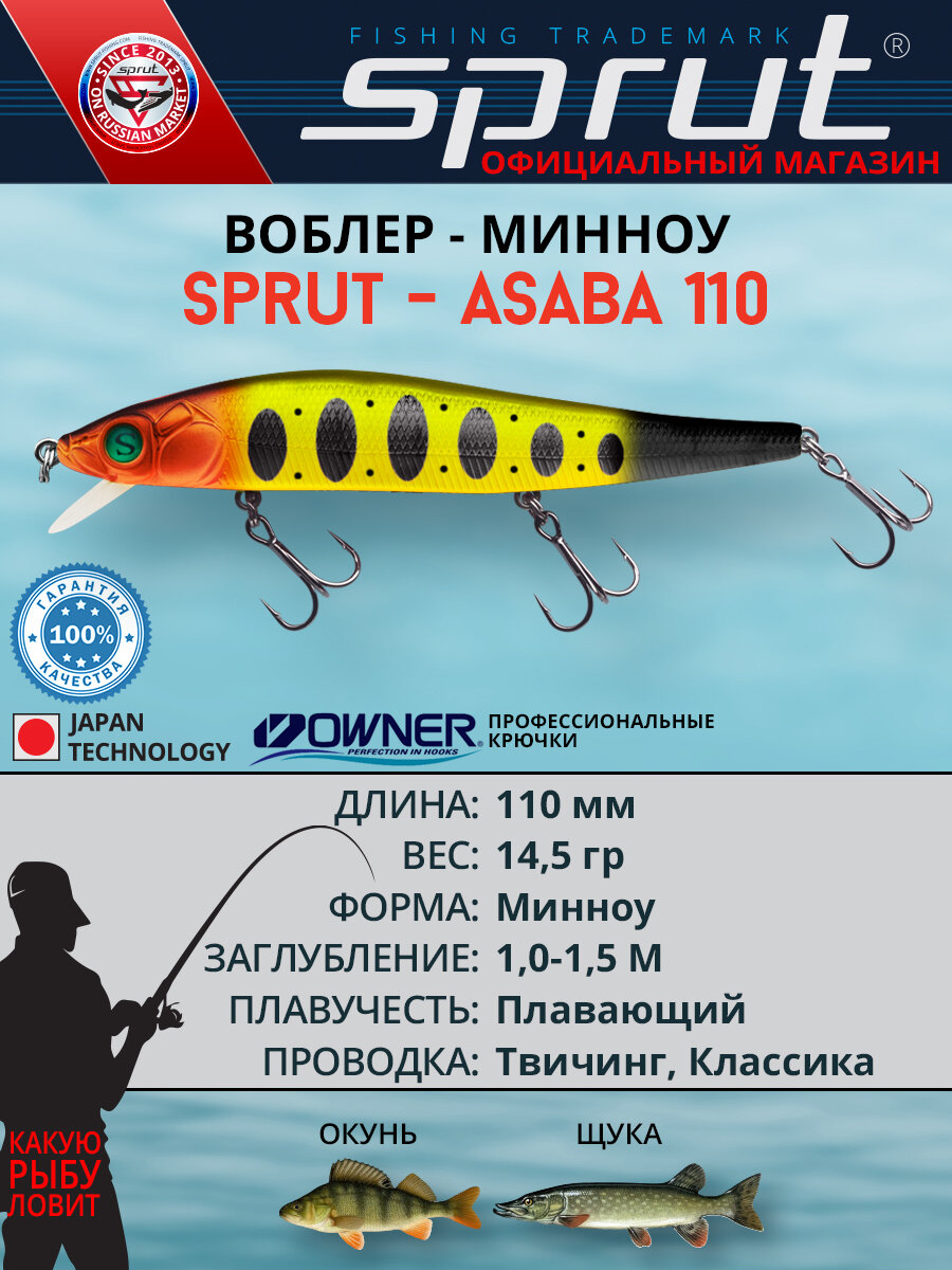 Воблер Sprut Asaba Floating/110mm/14,5g/1-1,5m/SSTTR