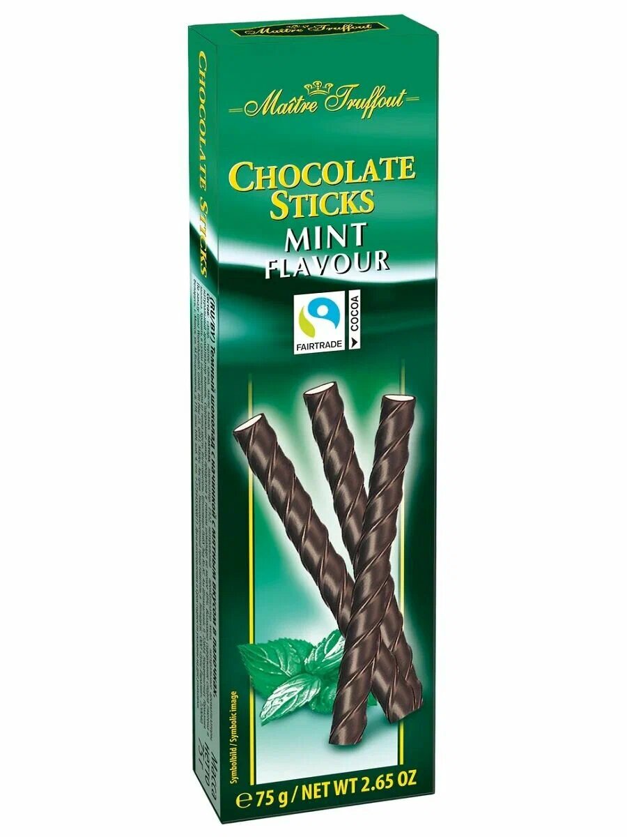 Шоколадные палочки Maitre Truffout со сливочно-мятным кремом, 75 г