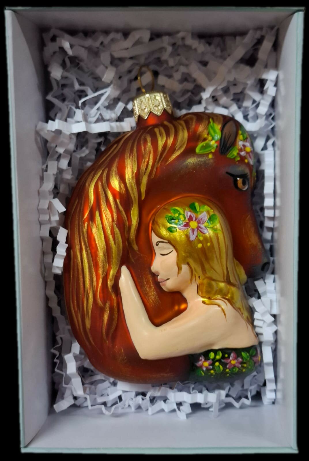 Игрушка на елку "Девочка с лошадью", стекло, ручная роспись