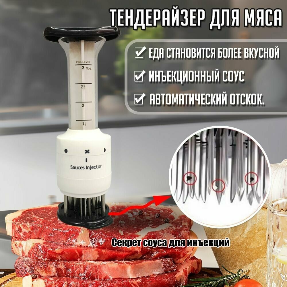 Инъектор для мягкости мяса (шприц-тип): для куриных котлет, кухонный мини-инструмент, молоток для тушения мяса, 23 см