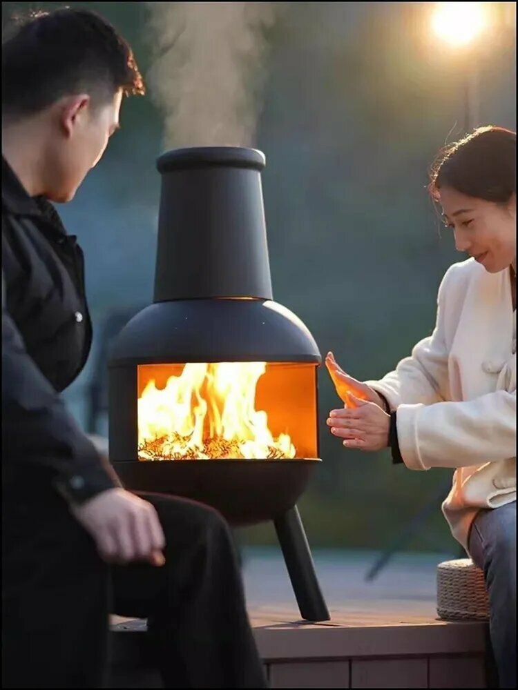 Печь-камин, отопление и барбекю, холоднокатаная сталь, черный, 40x40x83см